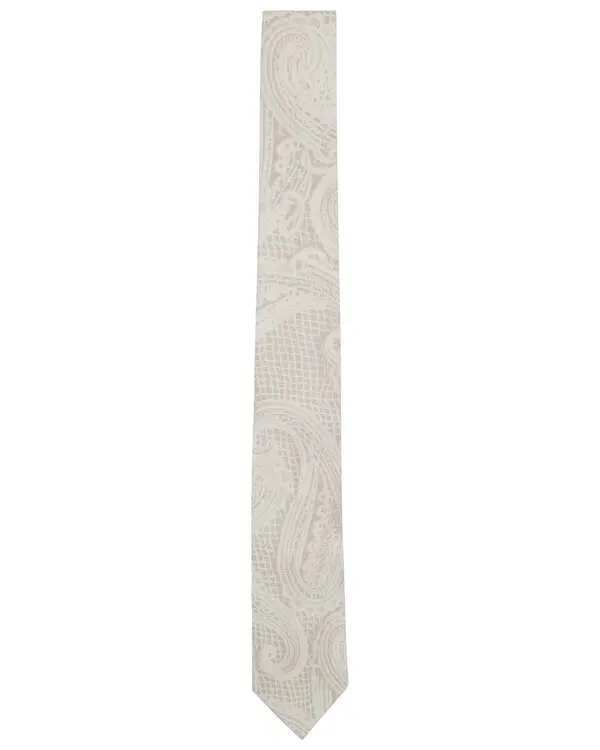 LORDS OF HARLECH Neutrals Talia Crochet Paisley Ivory Printed Tie - White