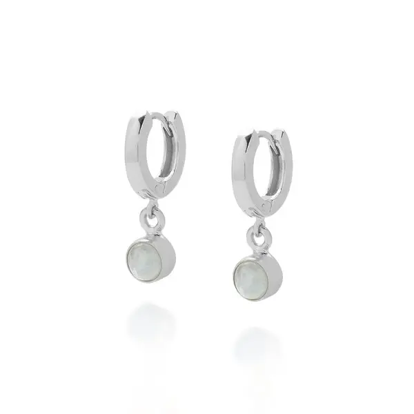 NELLOU JEWELLERY Sterling Silver Aquamarine Gem Hoop Earrings - Blue/silver