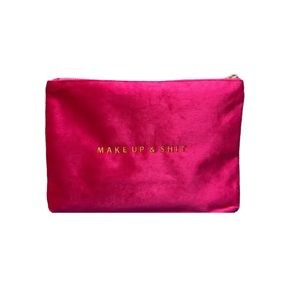 LILLY LOVES Embroidered Velvet Pouch - Pink