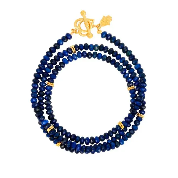 KARMA AND LUCK Lapis Lazuli Wrap Bracelet With Gold Plated Brass - Blue/gold