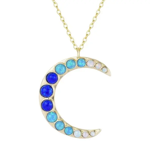 KAMARIA Gradient Bezel Opal Moon Necklace - Blue