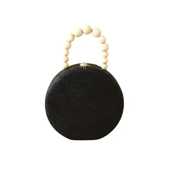 Likhâ Round Straw Handbag With Wood Handle