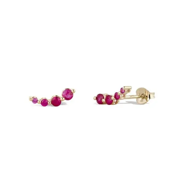 DINNY HALL 9ct Solid Gold Shuga Ruby Crawler Stud Earrings