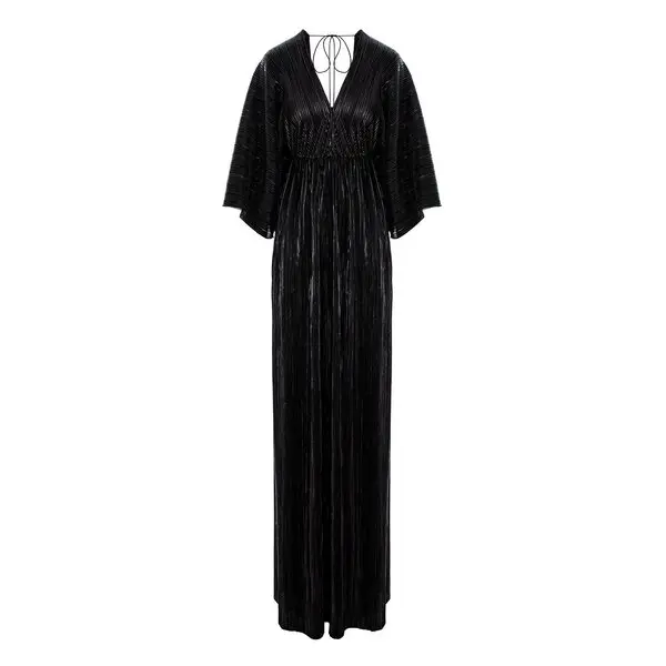 ROSERRY Athens Maxi Pleated Lurex Satin Dress - Black