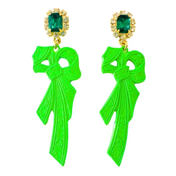THE PINK REEF Hand-painted Bow Earrings - Green