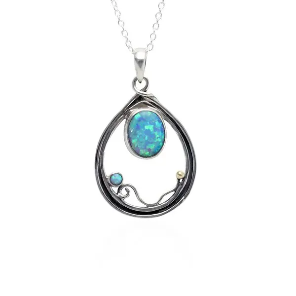 ISLA SILVER Opalite Pendant Necklace - Blue/silver