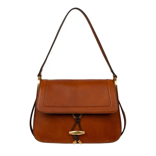 TIME RESISTANCE Leather Flap Shoulder Bag - Brown