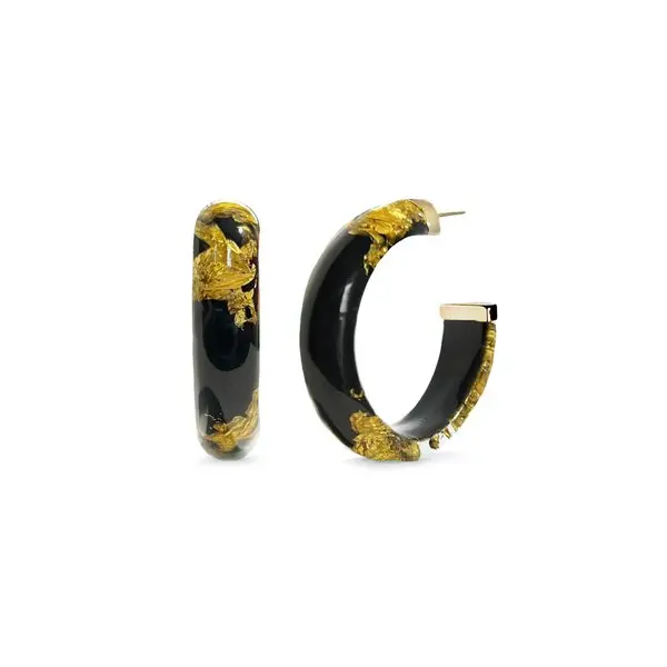 GOLD & HONEY Gold Leaf Hoop Earrings - Black/gold