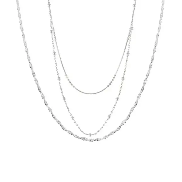 SPERO LONDON Twisted And Beaded Chains Layering Necklace Set - Silver