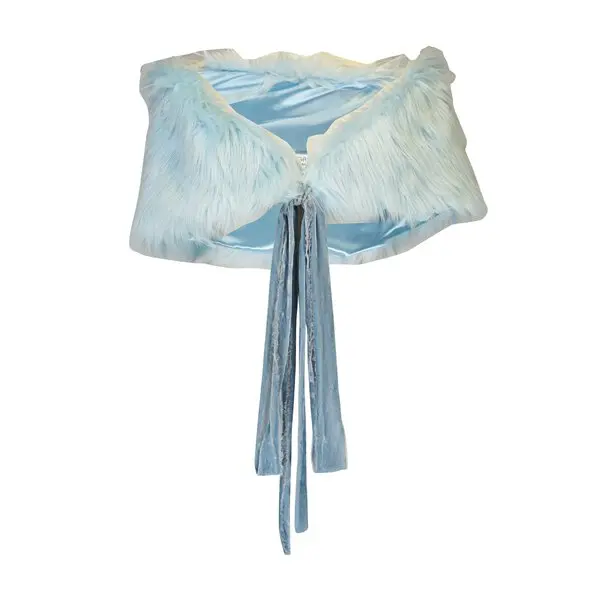JENNAFER GRACE Ice Faux Fur Velvet Knot Stole - Blue