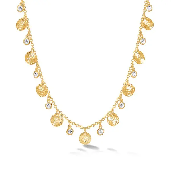 DOWER & HALL Hammered Disc And White Sapphire Vermeil Necklace - Gold