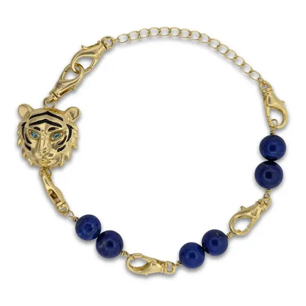 FRENVYRN Convertible Tiger Charm Lapis Lazuli Bracelet Bag Charm In 14k Gold Plated Brass - Gold/blue