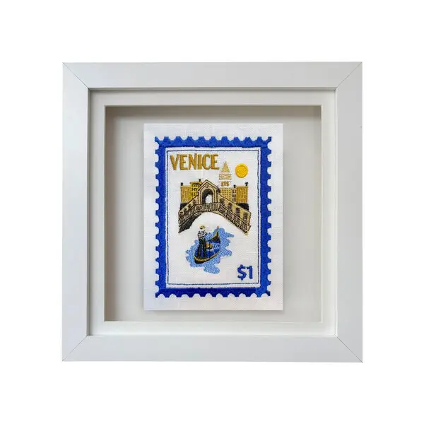 LILLY LOVES Venice Embroidered Postcard Artwork - Blue