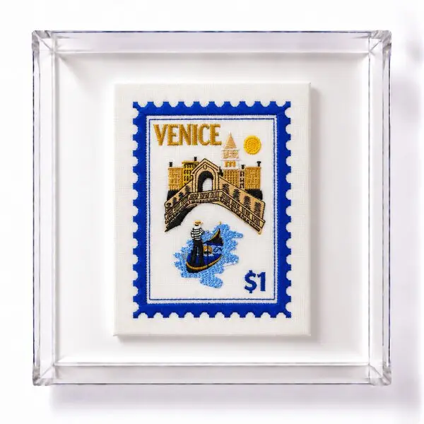 LILLY LOVES Venice Embroidered Postcard Artwork - Blue