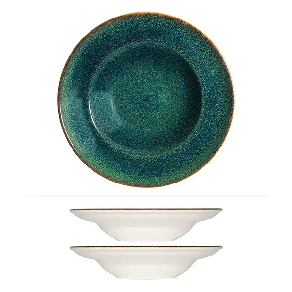 TURGLA HOME Green / Blue Mar Round Blue Porcelain Pasta, Entree Salad Bowl, Set Of Two - Green/blue