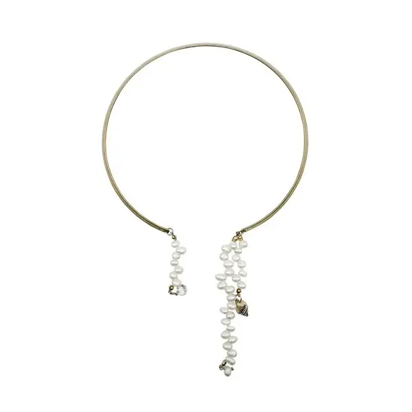 BABALOO JEWELRY Pearl Cluster Cuff Necklace - Gold/white