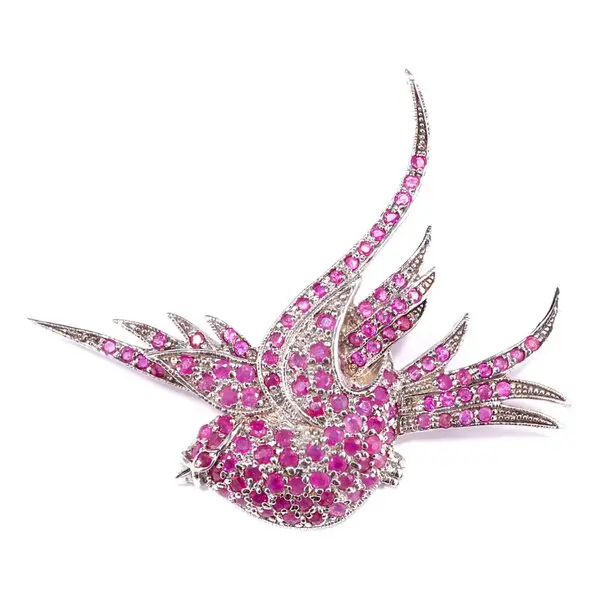 MINERALGEMS ✩ STUDIO Swallow In Flight Brooch With Rubies - Red