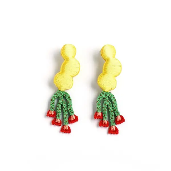NANA WATANABE Noi Soft Cushioned Embroidered Earrings - Yellow