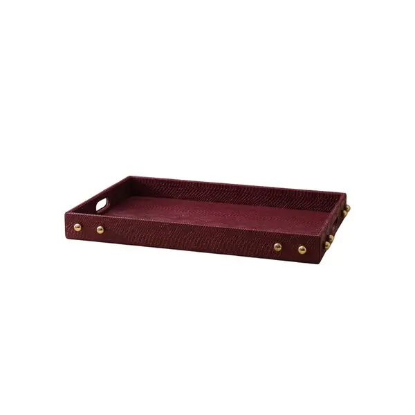 MARLETH Handmade Burgundy Leather Tray - Red