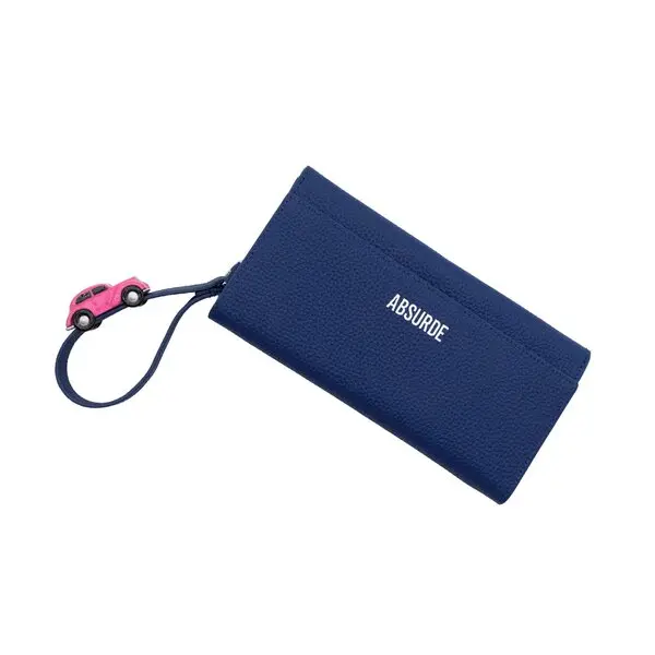 ABSURDE Blue / Pink Parking Navy Leather Bifold Wallet With Fuchsia Car - Blue/pink