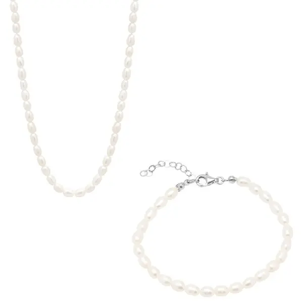 SPERO LONDON Freshwater Pearl Necklace & Bracelet Set - White/silver