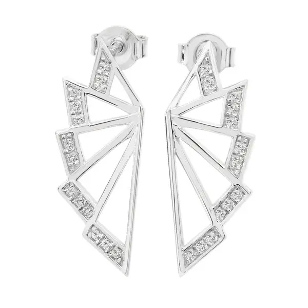 LUCY QUARTERMAINE Art Deco Angel Wing Stud Earrings - Silver