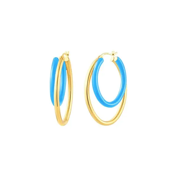 GOLD & HONEY Double Oval Enamel Hoop Earrings - Blue/gold
