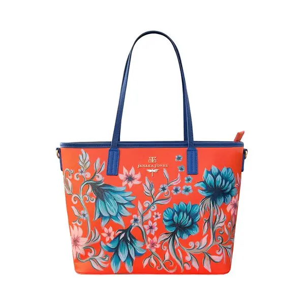 JANARA JONES Azure Flowers Hand-painted Tote Bag