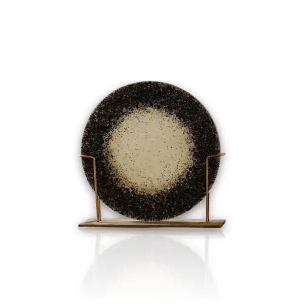 MARLETH Black / Brown Textured Glass Decorative Disk On Brass Stand – Black & Ivory - Black/brown