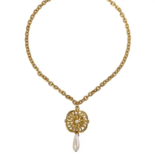 CARAMEL VINTAGE JEWELLERY Gaynor Pearl Medallion Necklace - Gold
