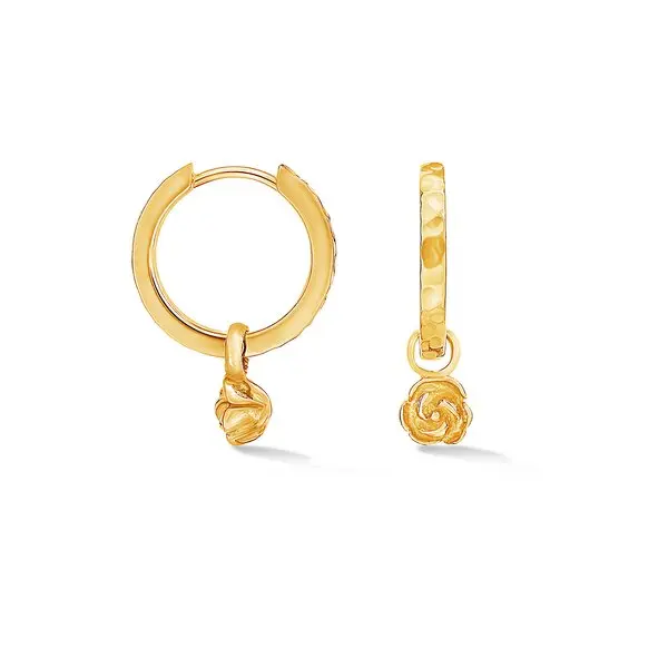 DOWER & HALL Hammered Wild Rose Hoop Earrings - Gold