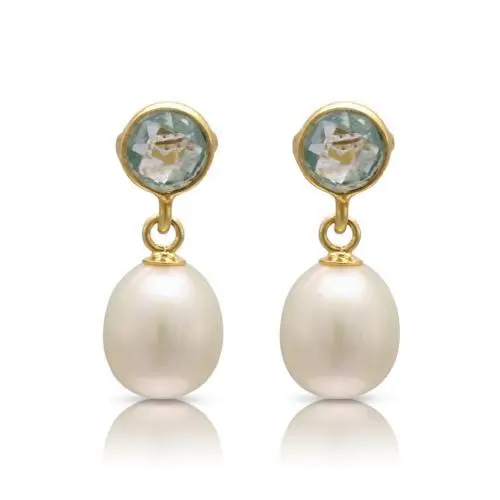 PEARLS OF THE ORIENT ONLINE Blue Topaz & Cultured Freshwater Pearl Drop Earrings - White/blue