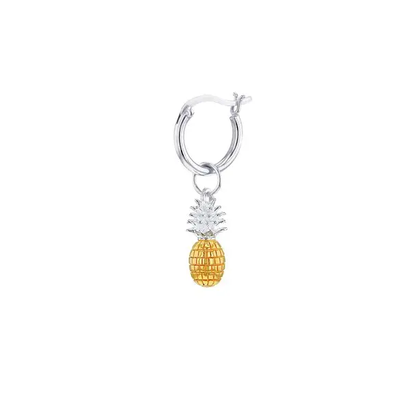 TRUE ROCKS Two-tone Mini Pineapple Charm Hoop Earring - Gold/silver