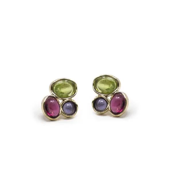 VINTOUCH ITALY Cosmo Gold-plated Multicolor Stud Earrings With Peridot, Rhodolite Garnet, And Iolite - Red/blue/green
