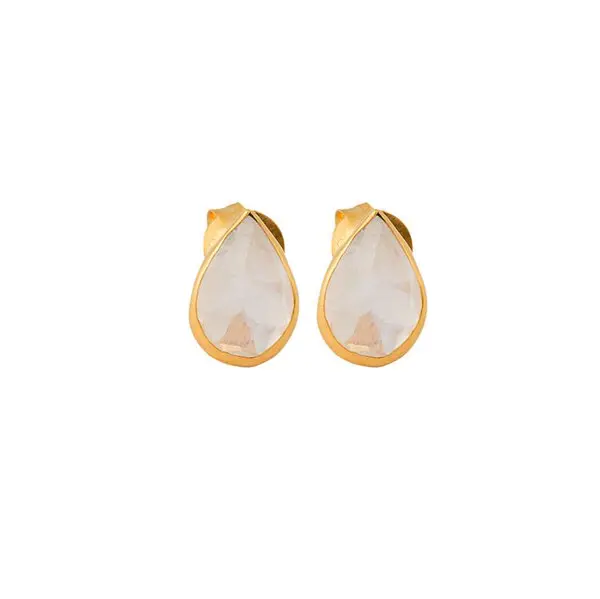 OPIUM JEWELS Rainbow Moonstone Teardrop Stud Earrings - Gold/white