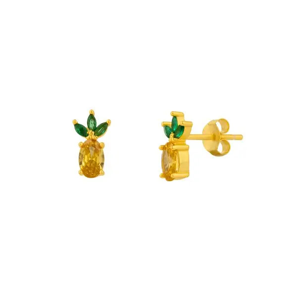 SPERO LONDON Pineapple Stud Earrings - Gold
