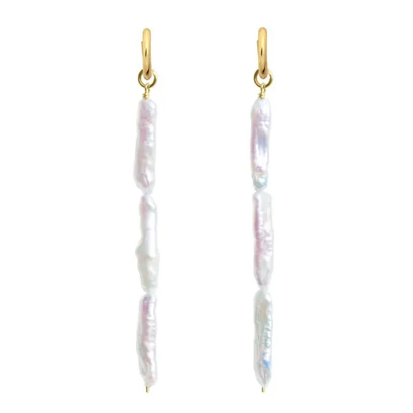 ORA PEARLS Linea Stick Pearl Hoop Earrings - Gold