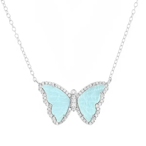 KAMARIA Amazonite Butterfly Pendant Necklace - Silver