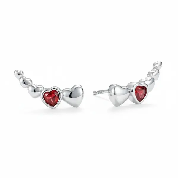 HARFI Heart Shaped Sterling Silver Stud Earrings - Silver/red
