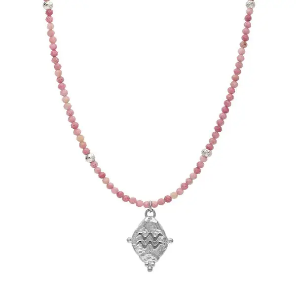 SEVEN SAINTS Aquarius Gemstone Choker Necklace - Pink/silver