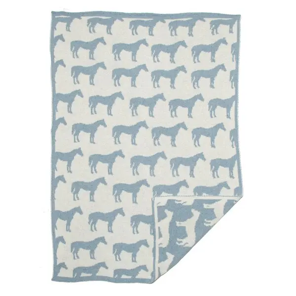 In2green Baby Reversible Cotton Knit Blanket Pony - Blue