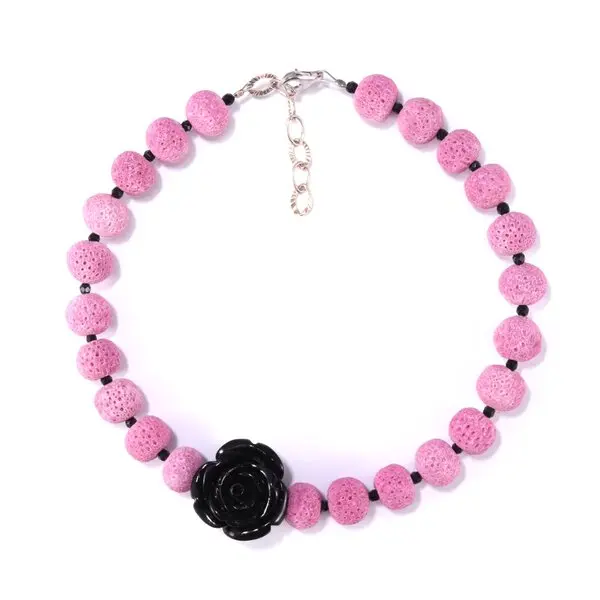 MINERALGEMS ✩ STUDIO Madrepora Coral Necklace With Black Rose - Pink