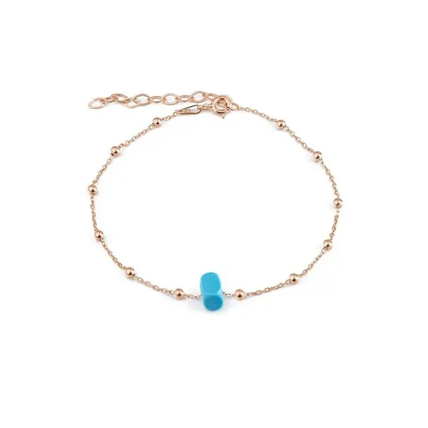 SPERO LONDON Sterling Silver Beaded Satellite Chain Bracelet With Turquoise - Rose Gold