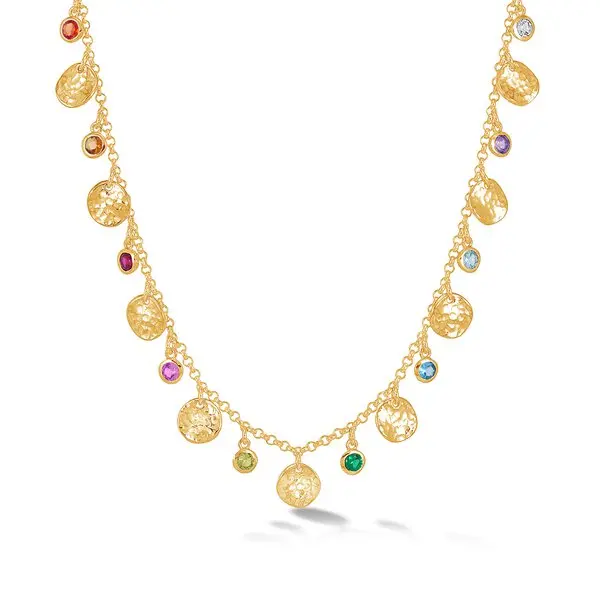 DOWER & HALL Hammered Disc And Gemstone Vermeil Necklace - Gold