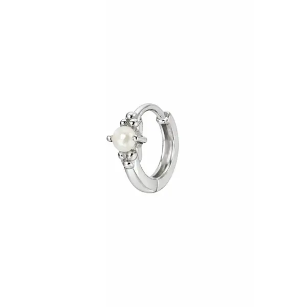 ZOHREH Pearl Beaded Huggie Hoop Earring - Silver