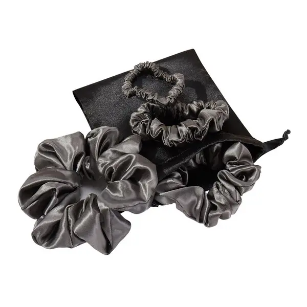 SOFT STROKES SILK Set Of Four Mulberry Silk Scrunchies - Grey