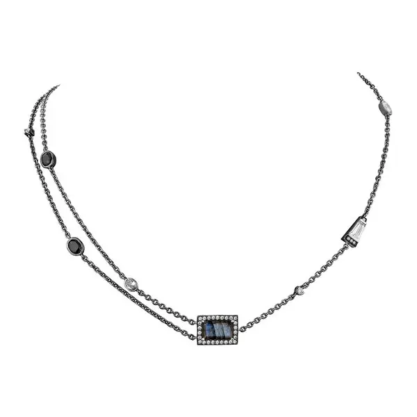 SALLY SKOUFIS Polarity Necklace With Labradorite And Black Diamonds - Blue/green/silver
