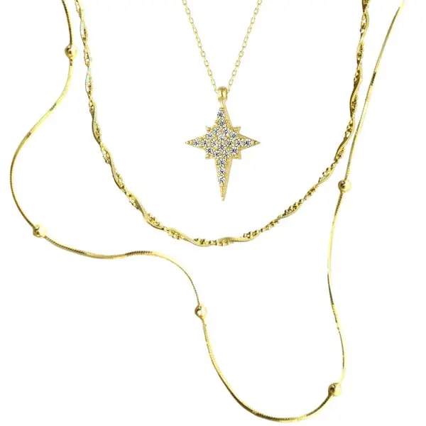SPERO LONDON Necklace Layering Set With Beaded And Twisted Chains - Gold