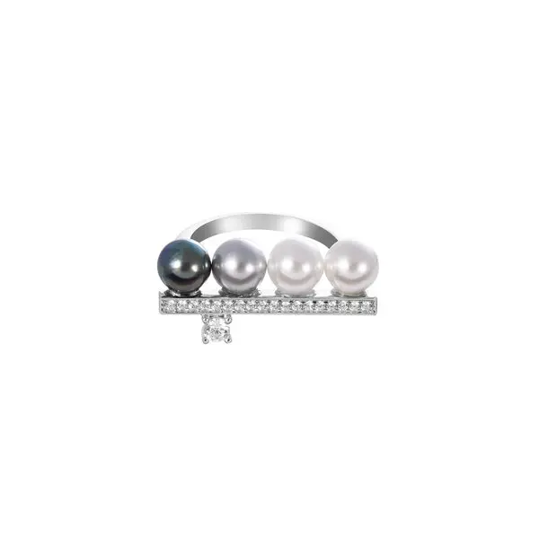 ARTE MADRID Ring With Freshwater Shell Pearls And Zirconia - Grey