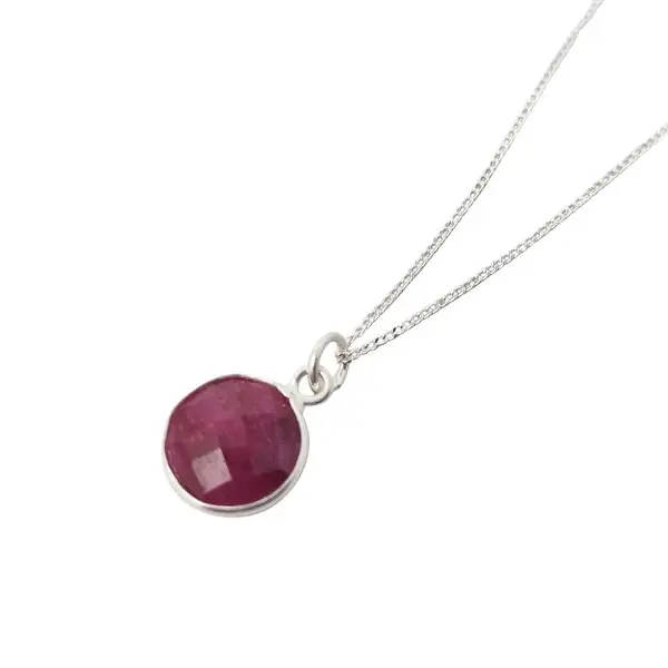 HARFI Sterling Silver Round Ruby Necklace - Silver/pink